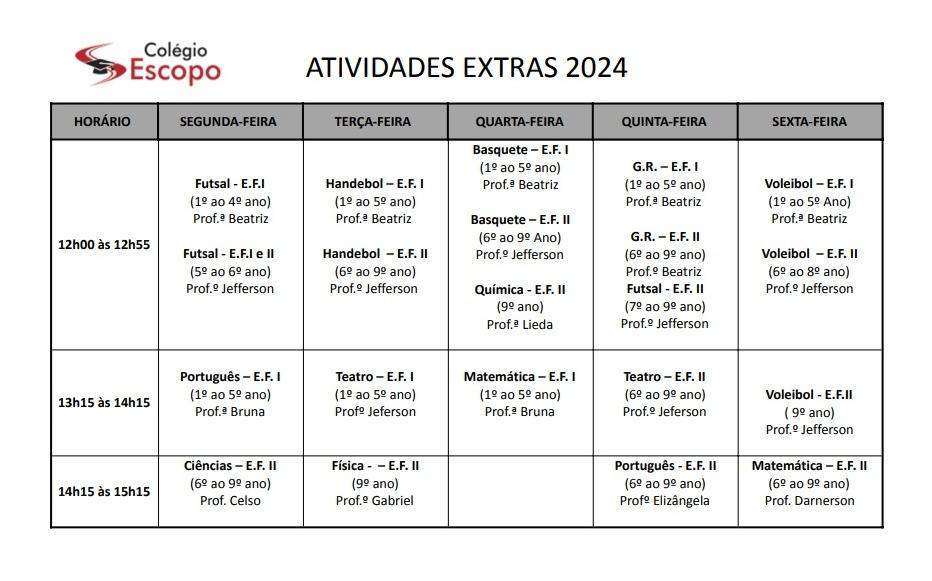 atividade extras - Colégio Escopo - Colégio bilíngue com bolsas em até 60% de desconto!!